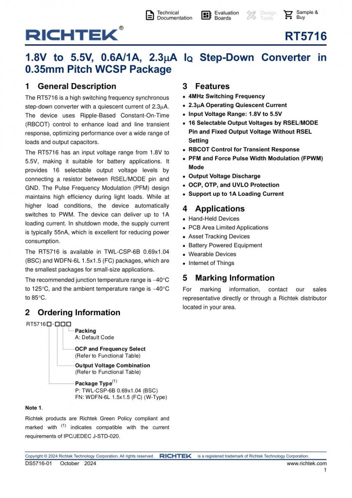 RT5716 datasheet page 1