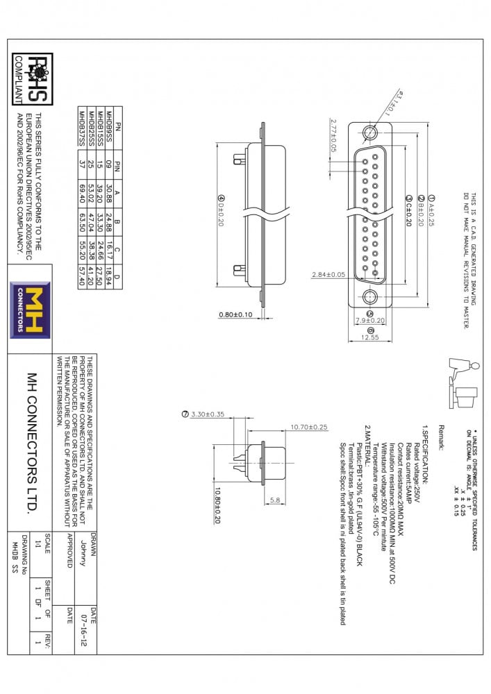 MH CONNECTORS MHDB series technical drawing
