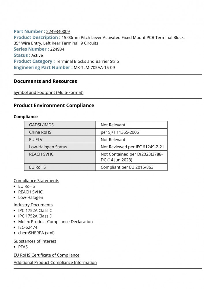 MOLEX 2249340009 product document image 1