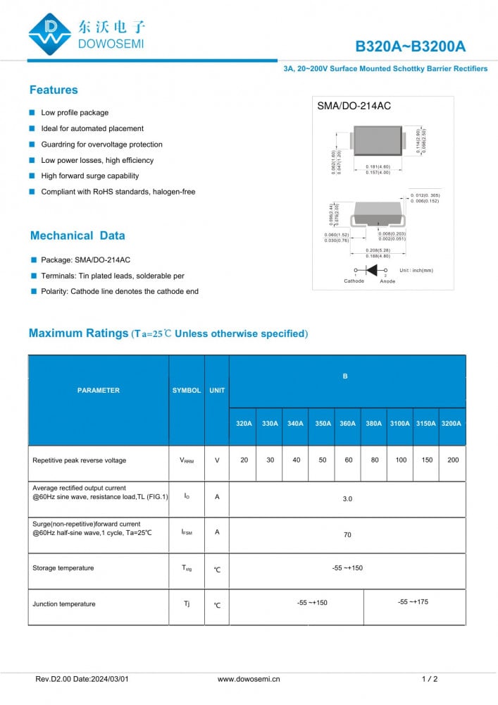 DOWO B360A datasheet page 1