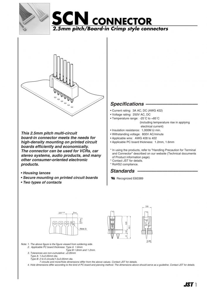 JST SCN series technical drawing page 1