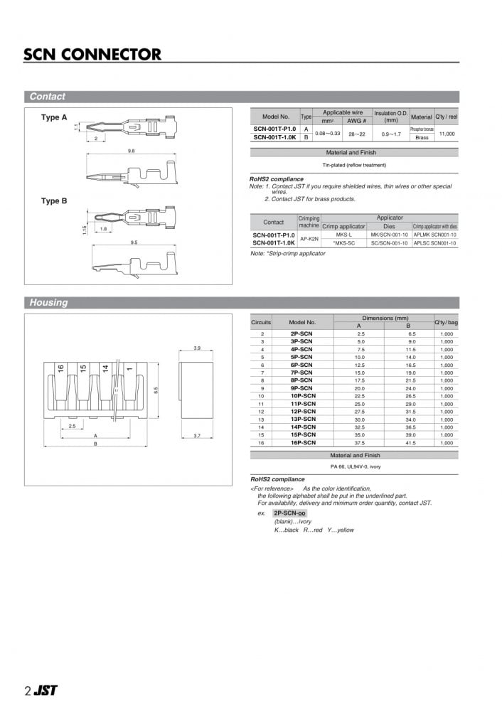 JST SCN series technical drawing page 2