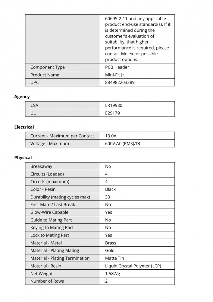 Technical document page 3 for MOLEX 462076004