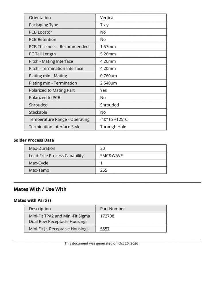 Technical document page 4 for MOLEX 462076004