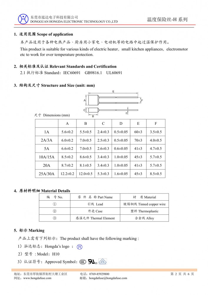 Hongda H10-150C 5A250V specification page 2