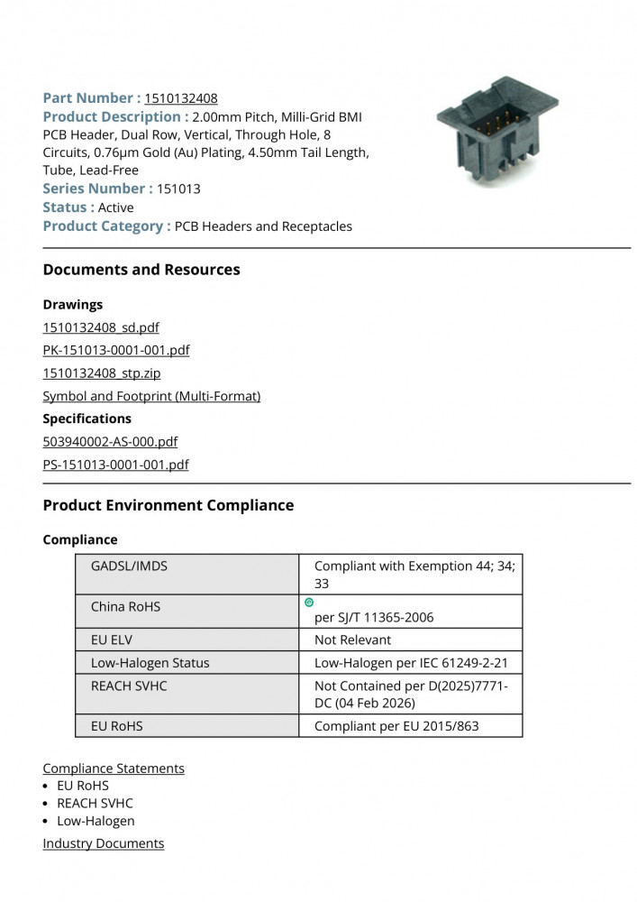 Molex Milli-Grid BMI product specification preview, page 1