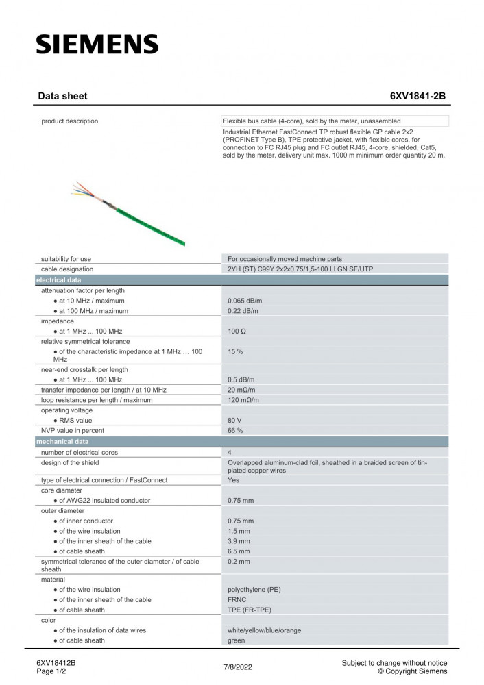 SIEMENS 6XV18412B datasheet page 1