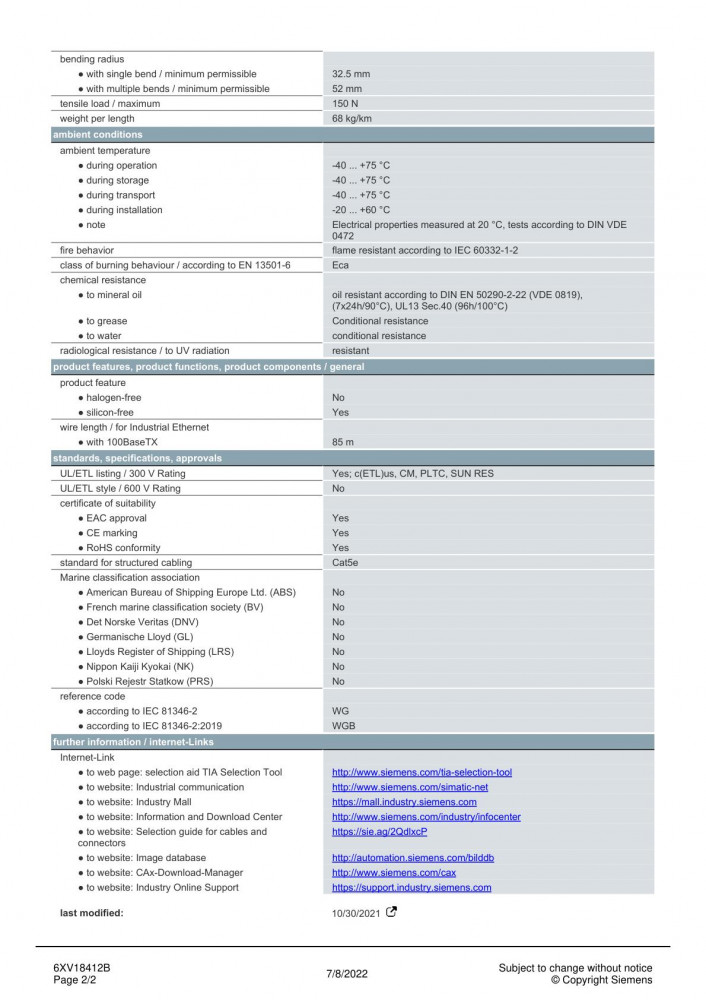 SIEMENS 6XV18412B datasheet page 2