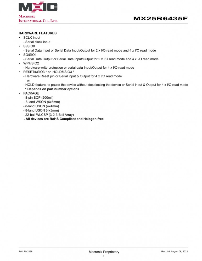 MX25R6435F datasheet page 5