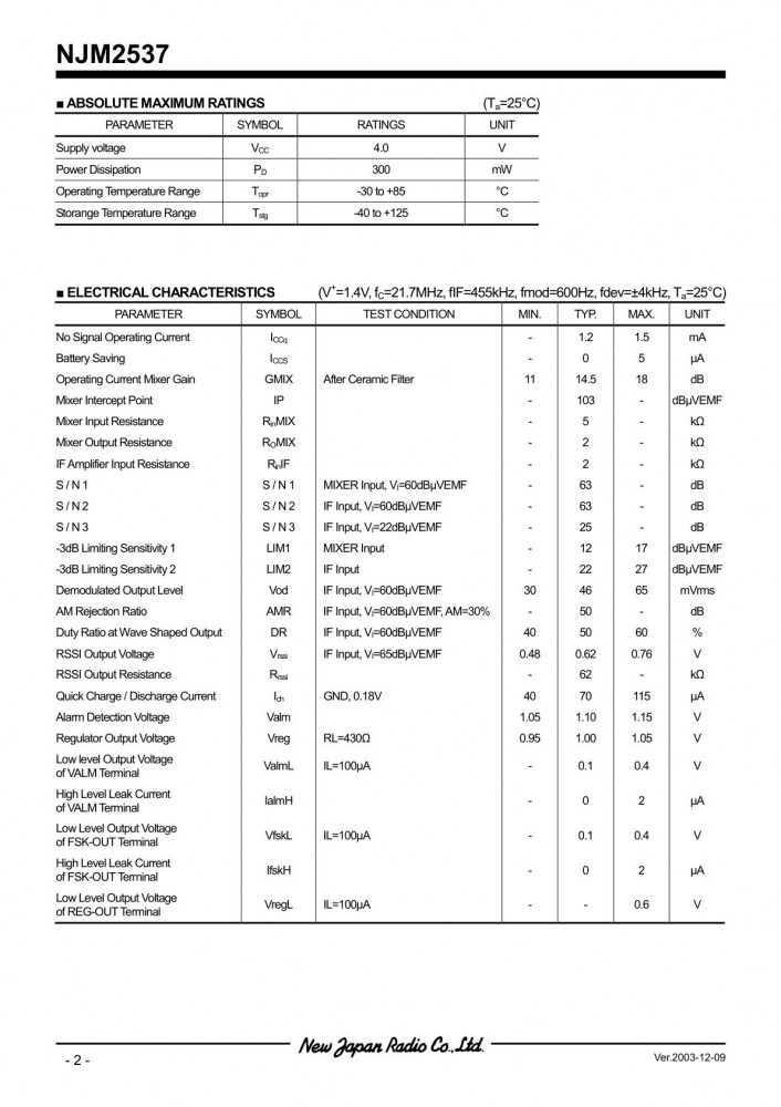 NJM2537 datasheet page 2