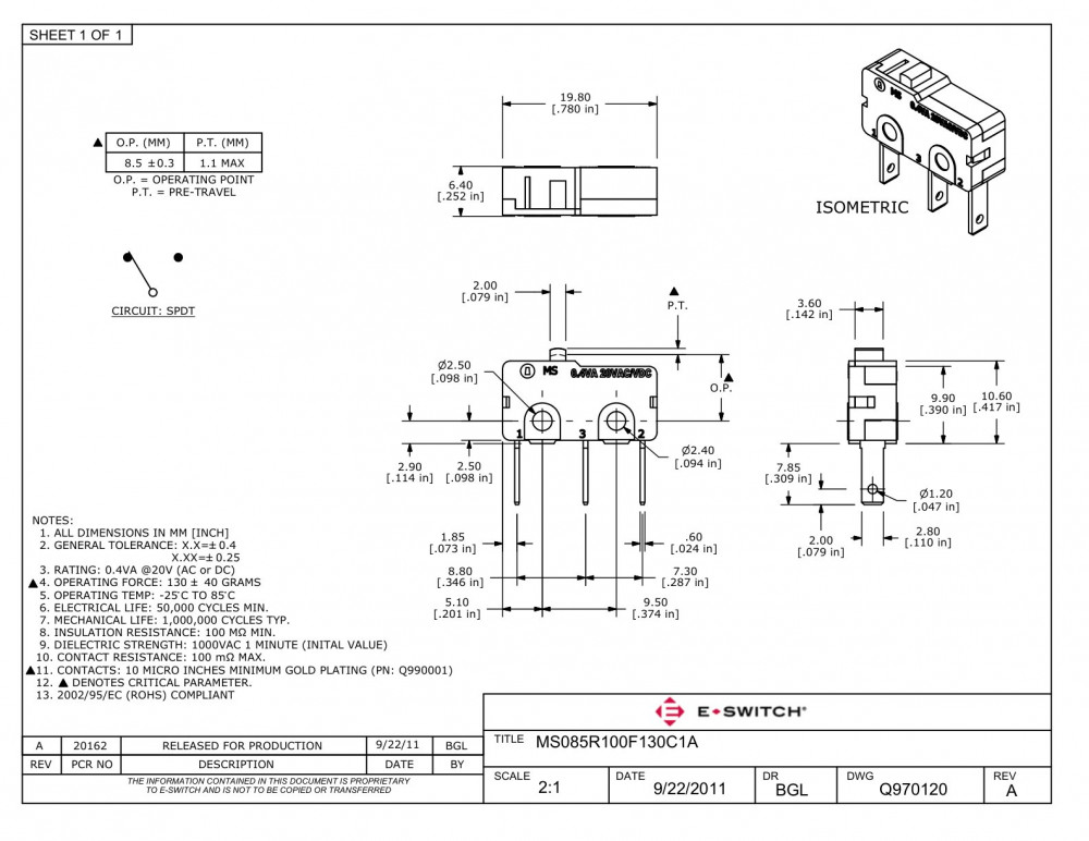 E-Switch MS085R100F130C1A technical drawing