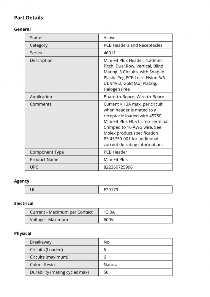 Technical document page 2 for MOLEX 460110601