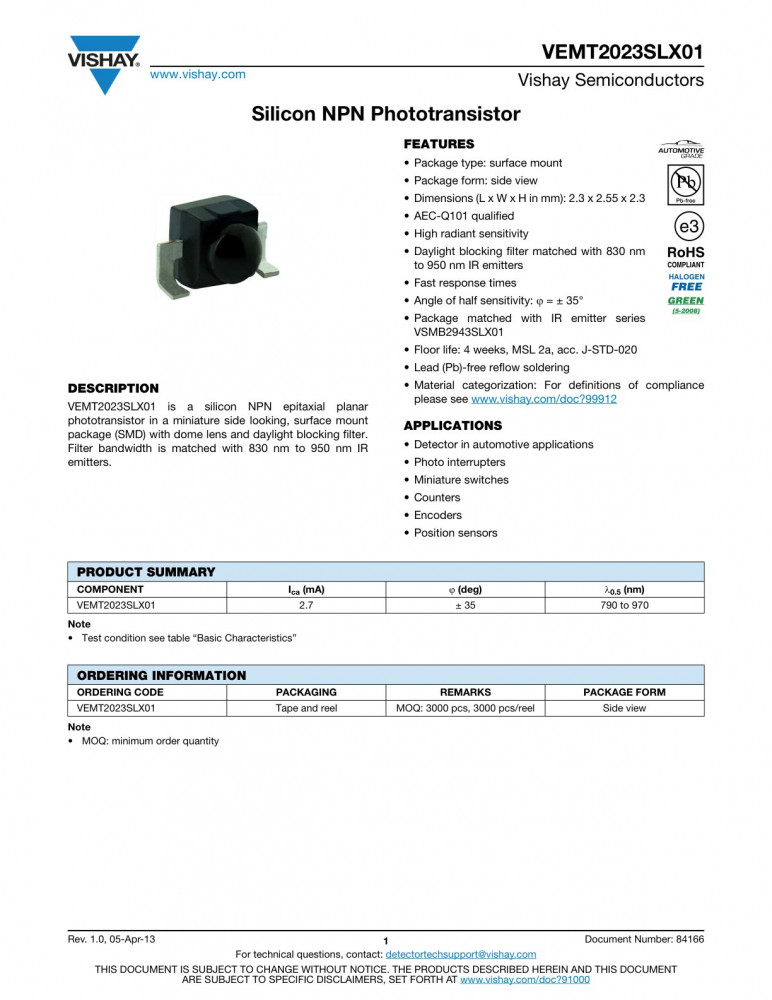 VEMT2023SLX01 datasheet page 1