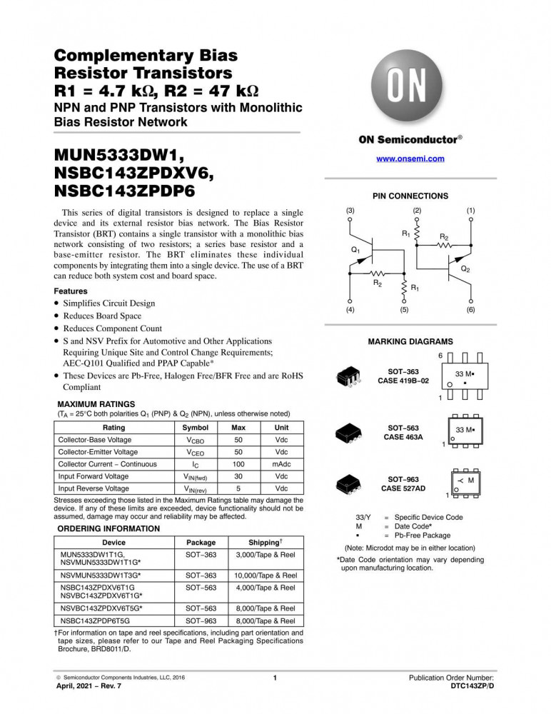 NSVB143ZPDXV6T1G datasheet page 1