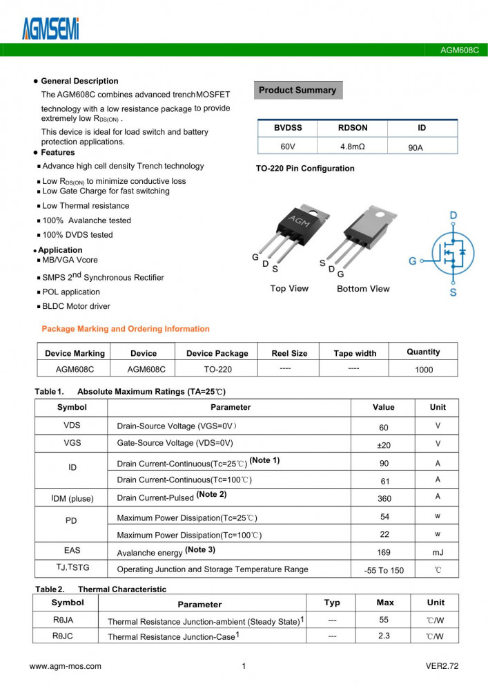 AGM608C datasheet page 1