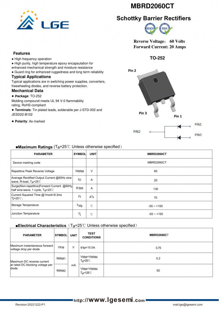 MBRD2060CT datasheet page 1
