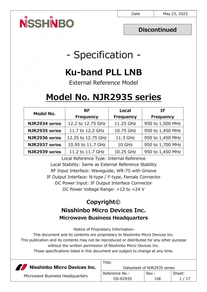 NJR2935 series datasheet page 1