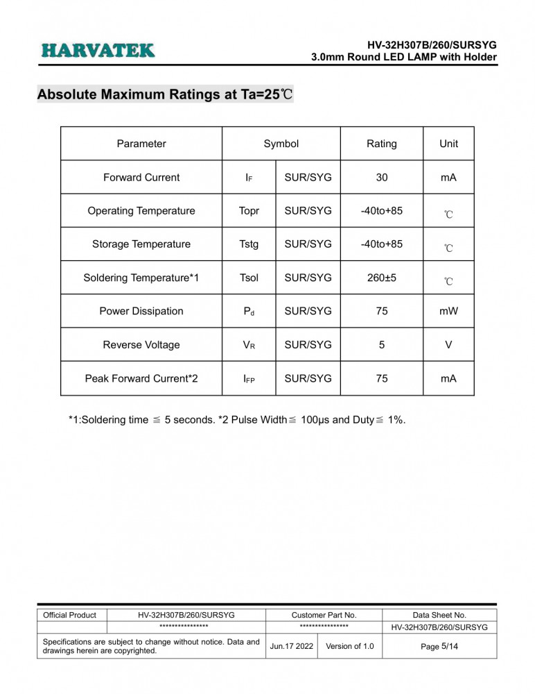 HV-32H307B/260/SURSYG datasheet page 5