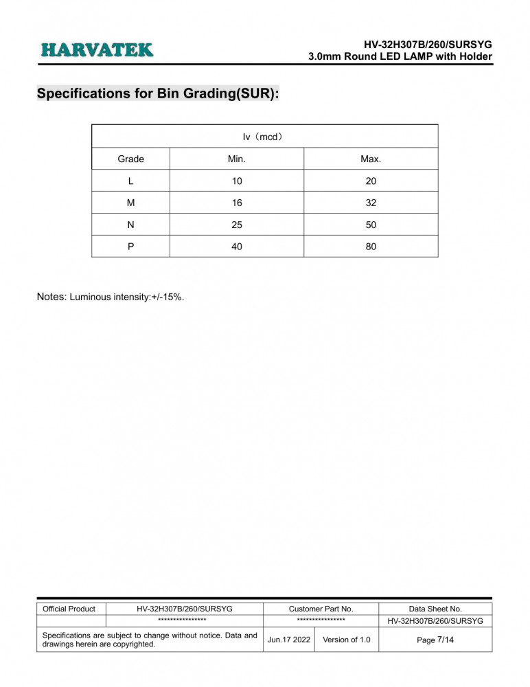 HV-32H307B/260/SURSYG datasheet page 7