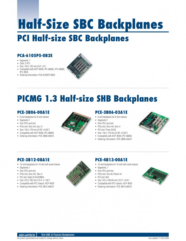 ADVANTECH half-size PCI backplane product documentation page