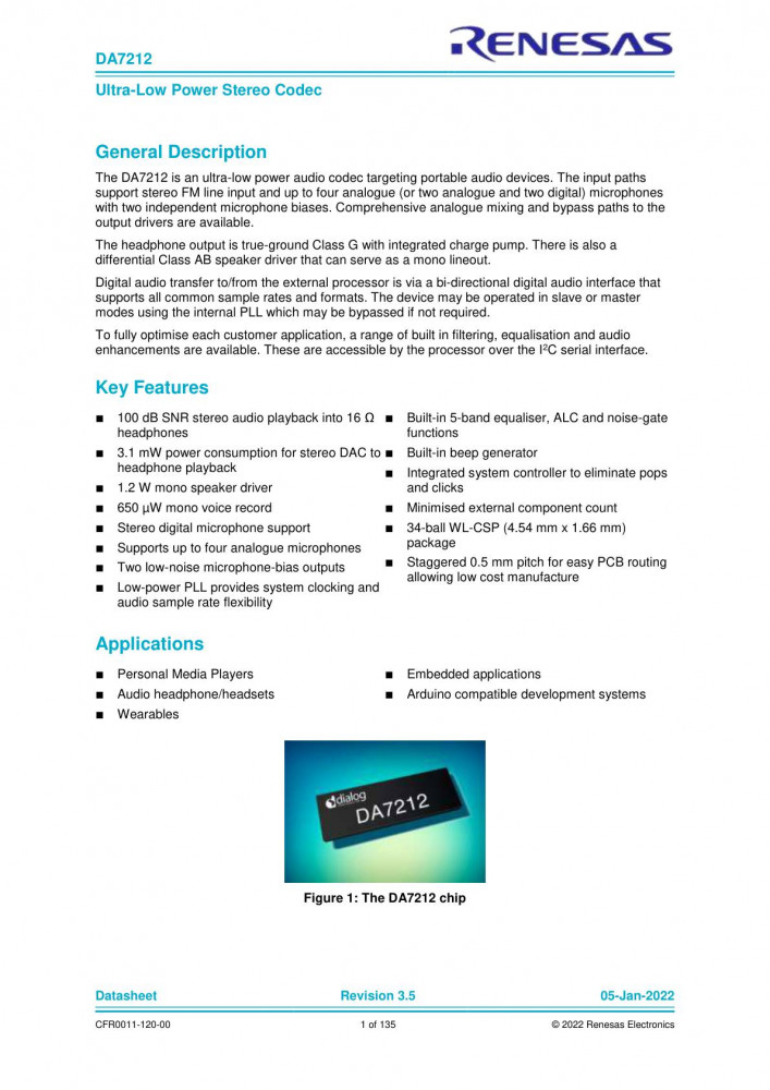 DA7212 datasheet page 1