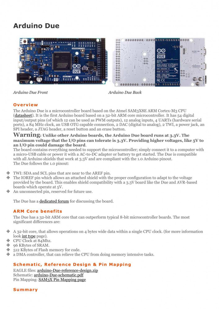 Arduino Due technical document page 1