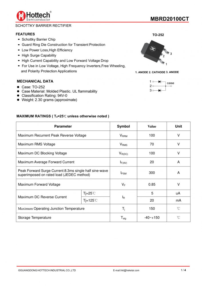 MBRD20100CT datasheet page 1