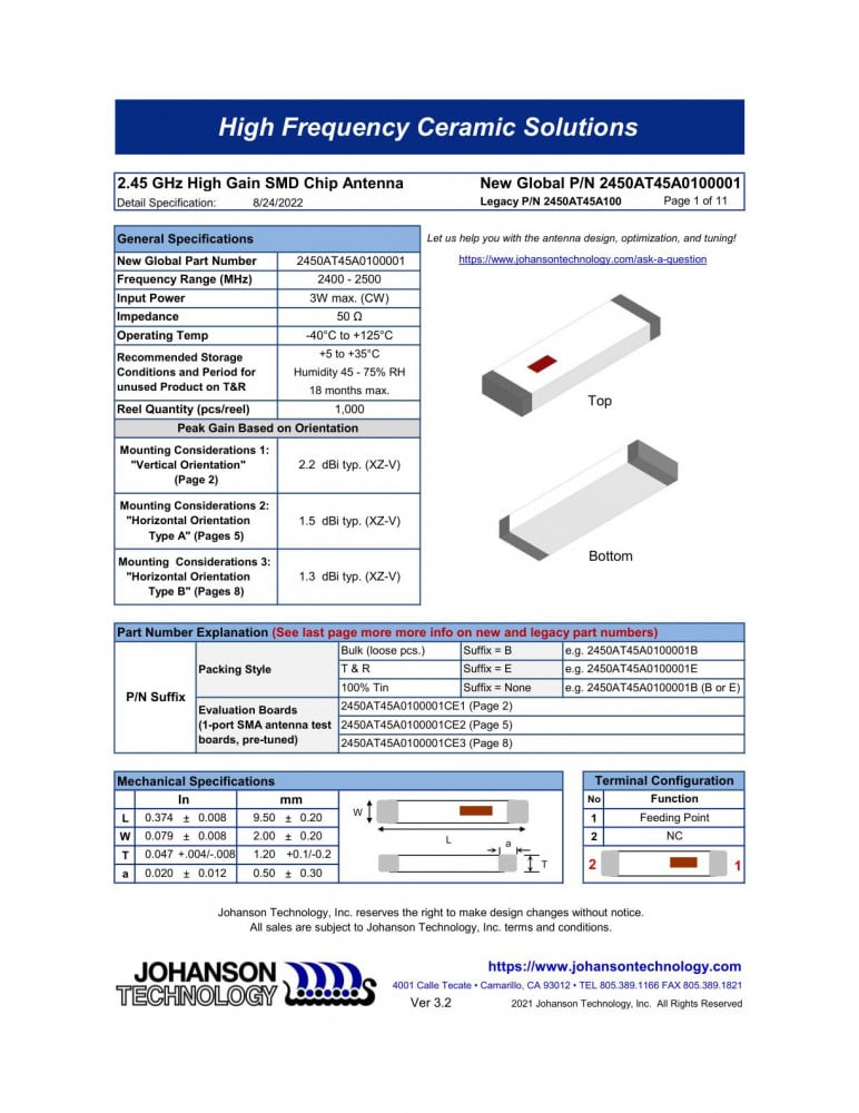 2450AT45A100E datasheet page 1