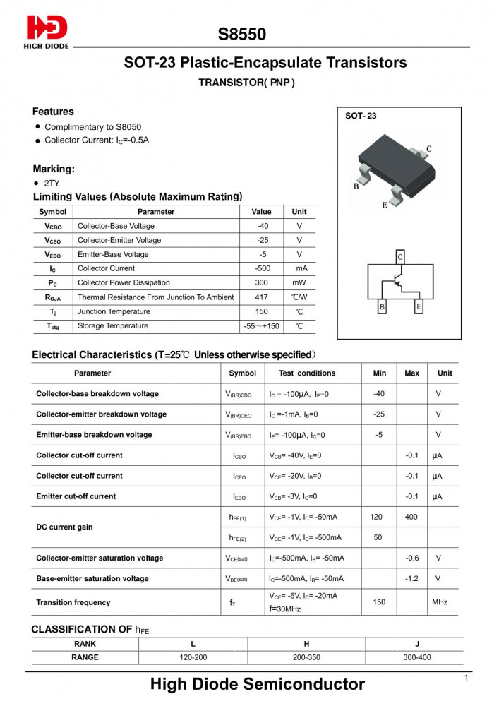 S8550 datasheet page 1