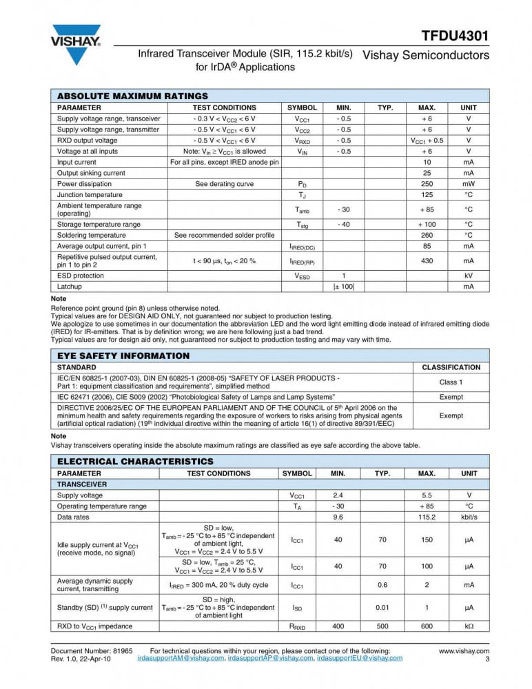 TFDU4301-TT1 datasheet page 3
