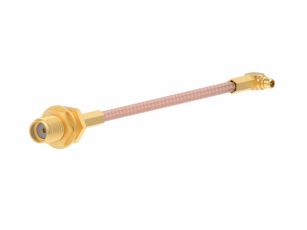 SMA Right-Angle Bulkhead Jack Rear Mount to SMA Right-Angle Plug on RG-174 Cable, 152.40mm Length, 50 Ohms