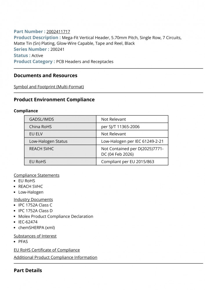 Technical document page 1 for MOLEX 2002411717