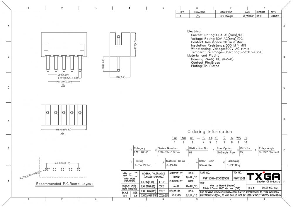 FWF15001-S08S26W5B technical drawing page 1