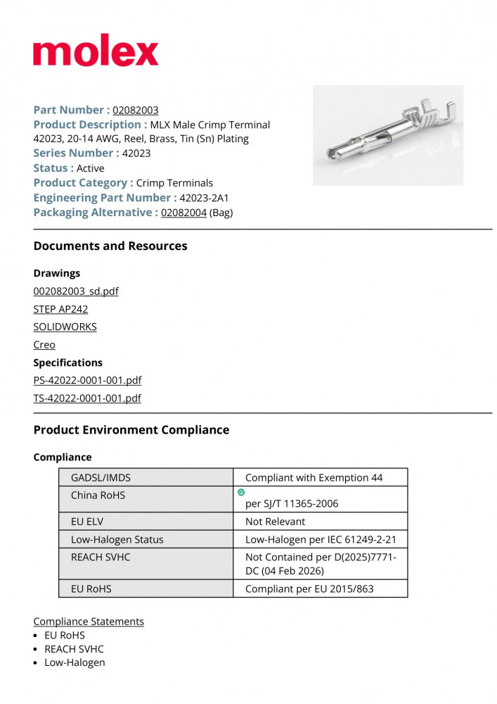 MOLEX .084 inch connector family technical document, page image 1