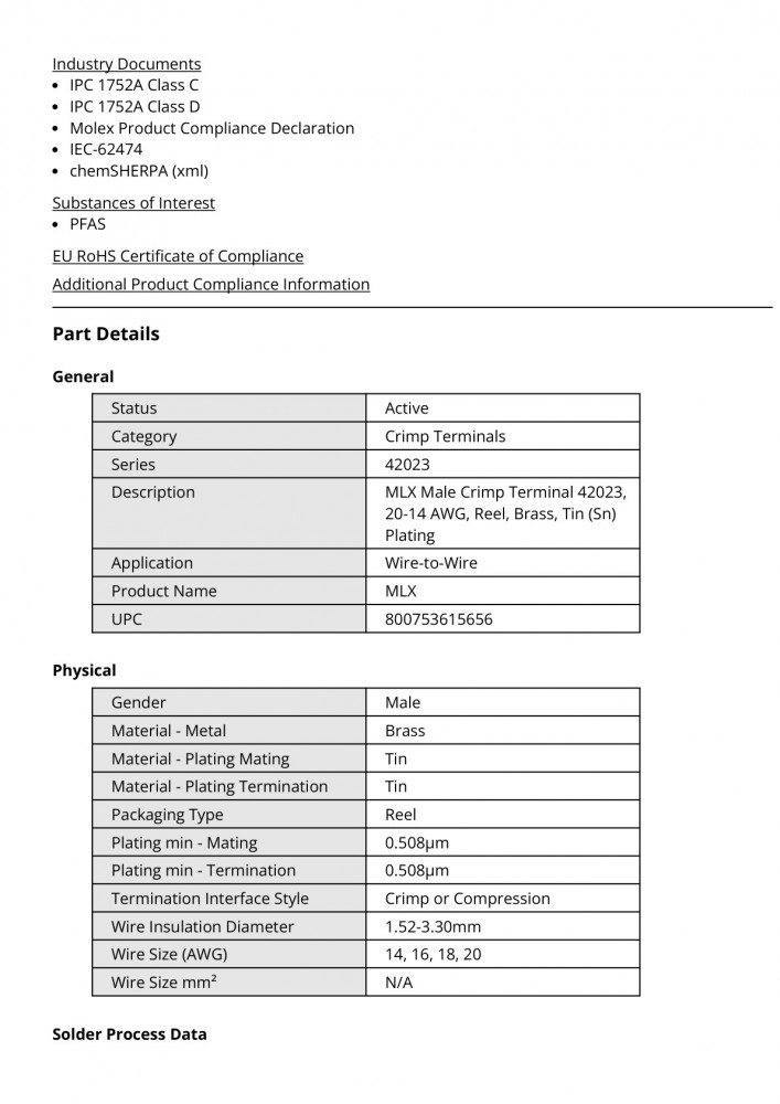MOLEX .084 inch connector family technical document, page image 2