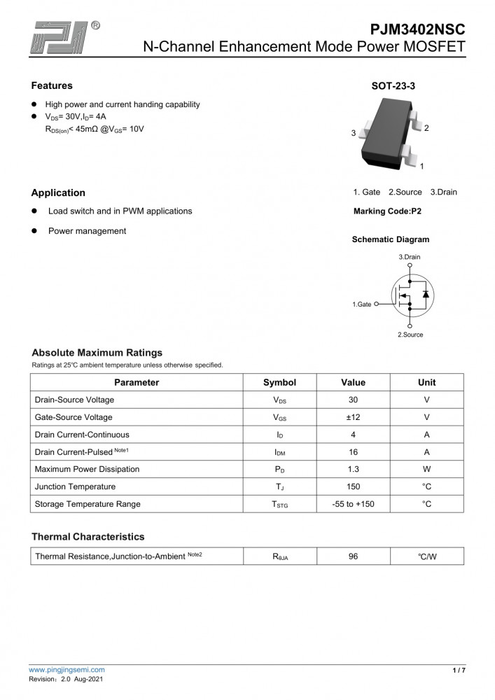 PJM3402NSC datasheet page 1