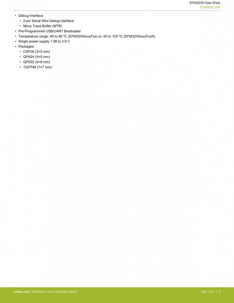 EFM32HG datasheet page 3