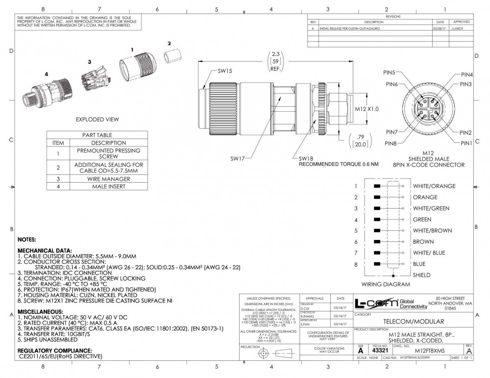 L-com M12FT8XMS technical drawing