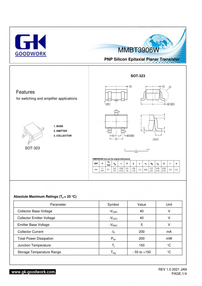 MMBT3906W technical document page 1