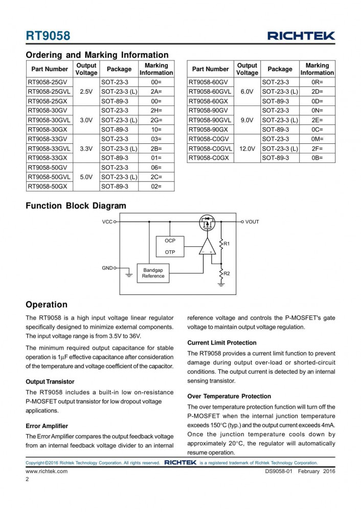 RT9058 datasheet page 2