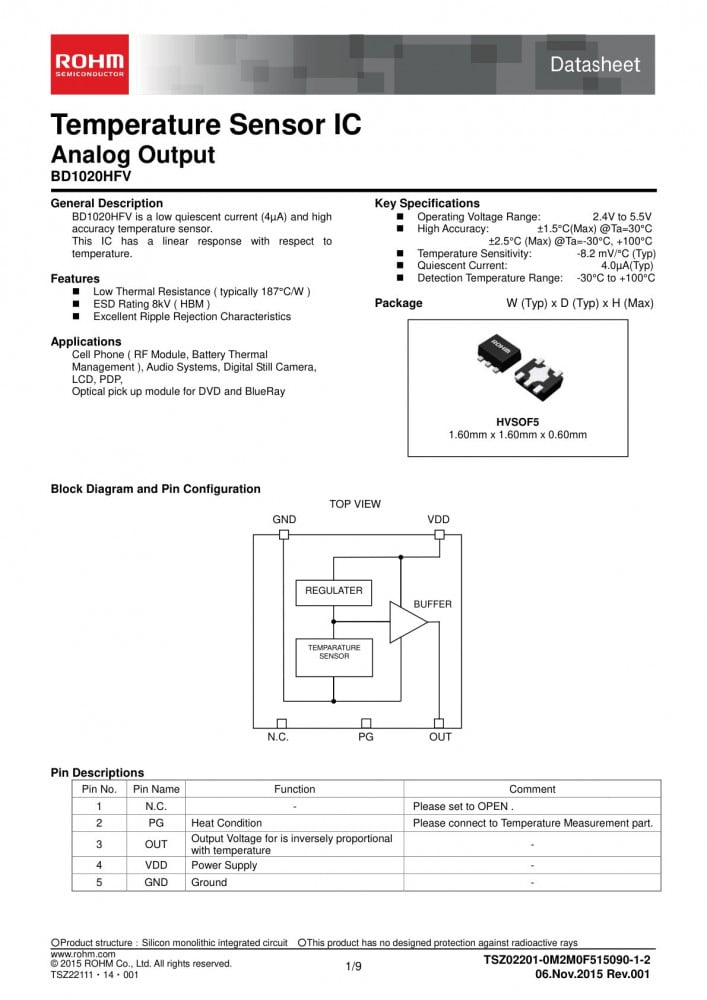BD1020HFV-TR datasheet page 1