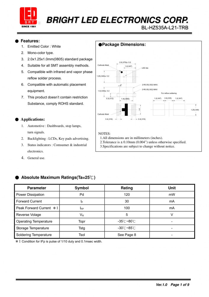 BL-HZ535A-L21-TRB datasheet page 1