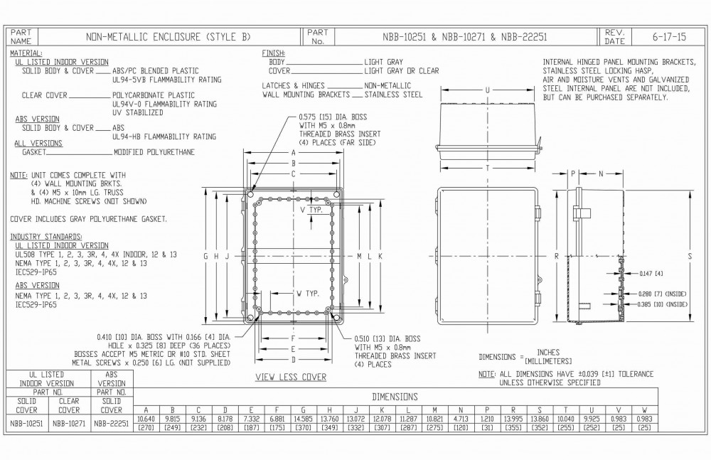 Bud Industries NBB-10251 enclosure technical drawing