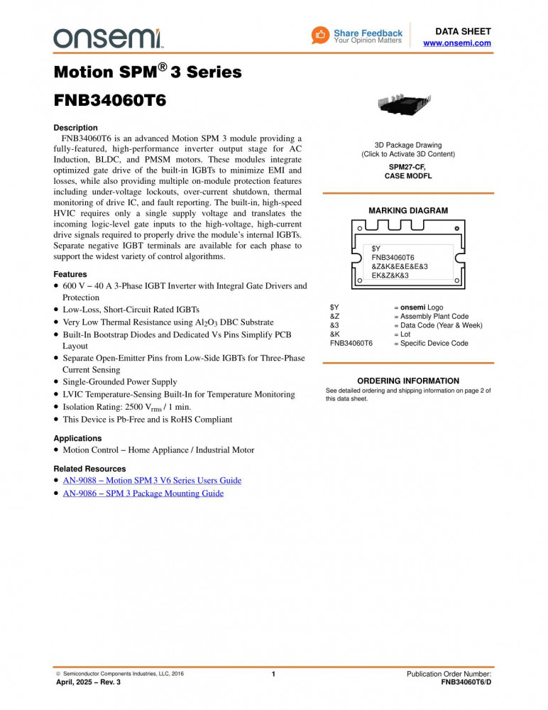 FNB34060T6 datasheet page 1