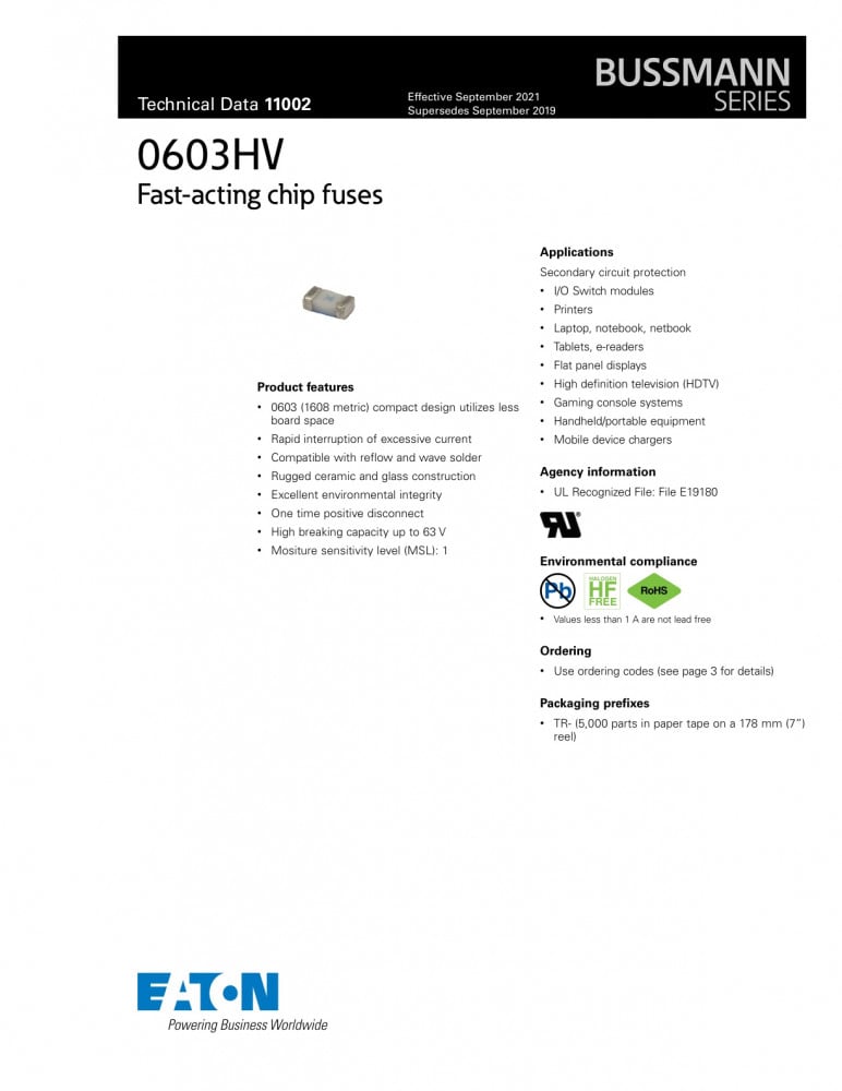 EATON TR-0603HV500-R datasheet page 1