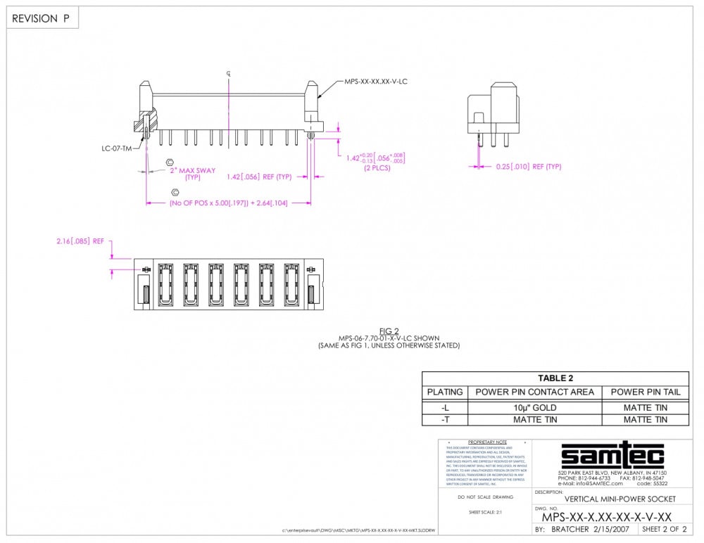 Samtec MPS-06-7.70-01-L-V technical drawing page 2