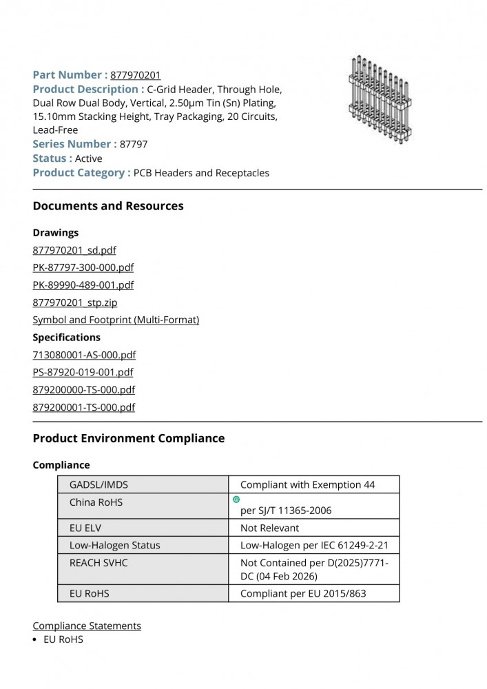 MOLEX 877970201 technical document page 1