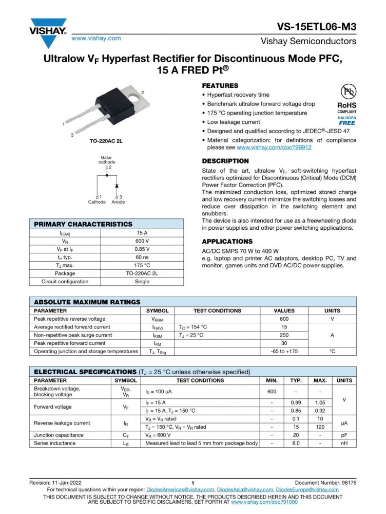 VS-15ETL06-M3 datasheet page 1