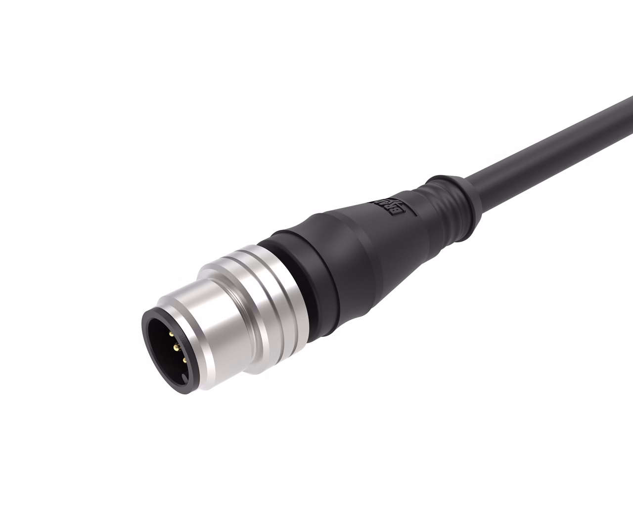 M12 Signal, A-Coded, Single-Ended Cordset, 4 Poles, Male (Straight) to Pigtail, 0.34mm² (22 AWG), Black PVC Cable, 2.0m (6.56') Length