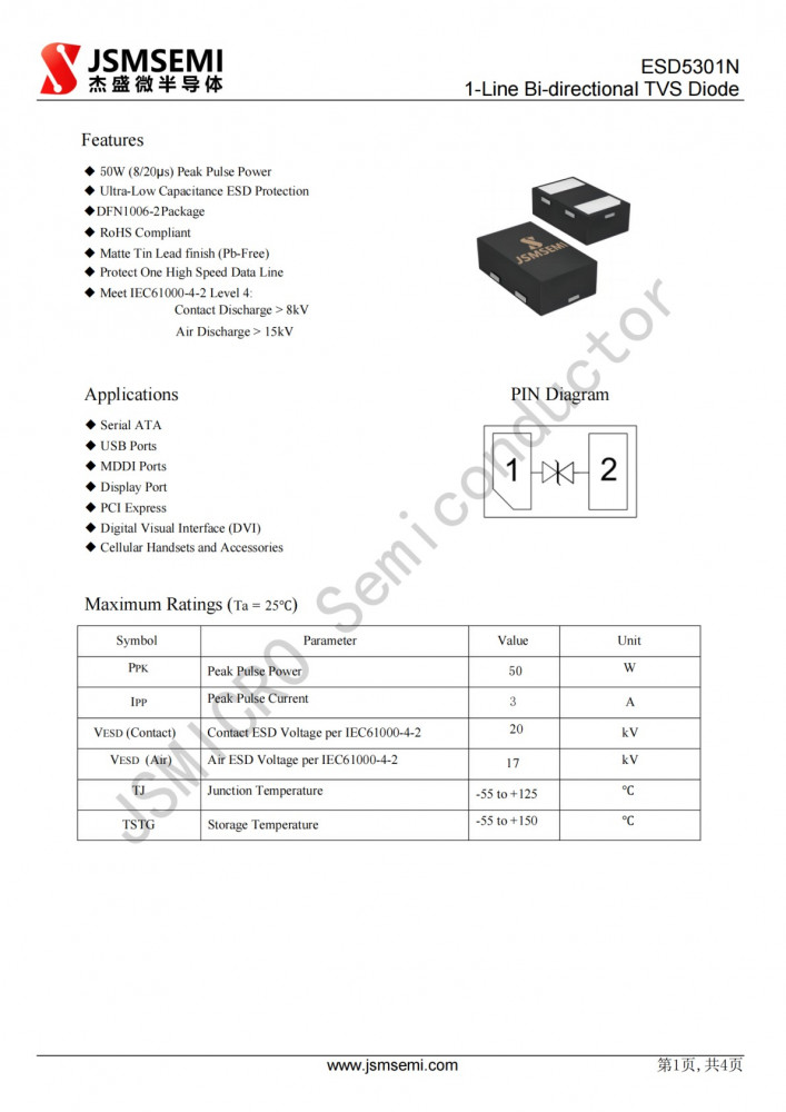 ESD5301N datasheet page 1